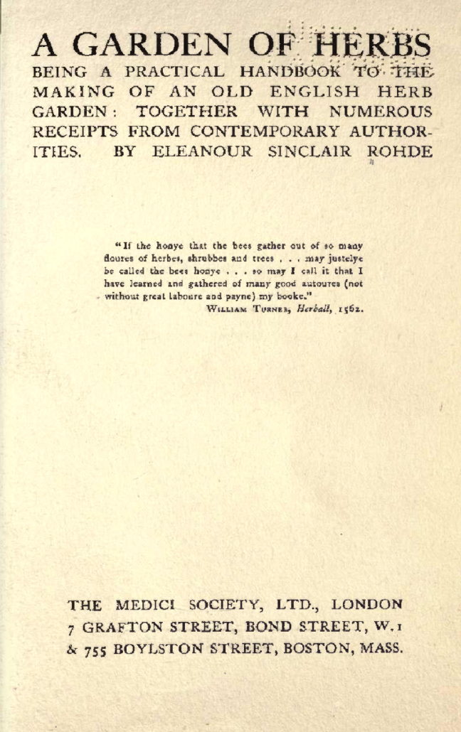 A Garden of Herbs | Eleanour Sinclair Rohde | World Herb Library