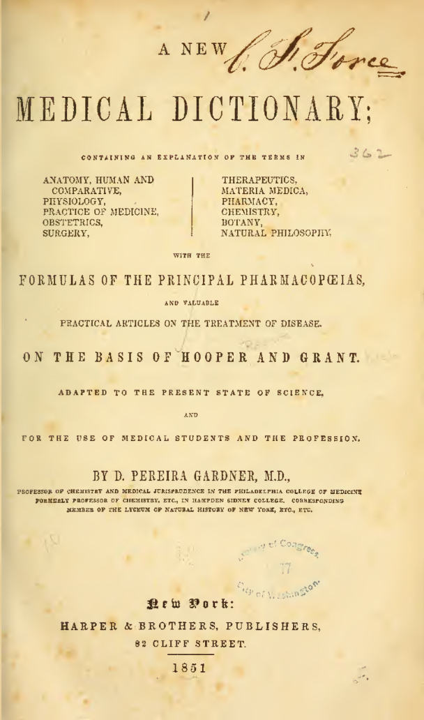 A new medical dictionary | D. Pereira Gardner | World Herb Library
