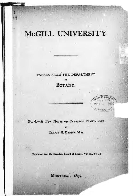A Few Notes on Canadian Plant-lore | Catharine Parr Traill | World Herb ...
